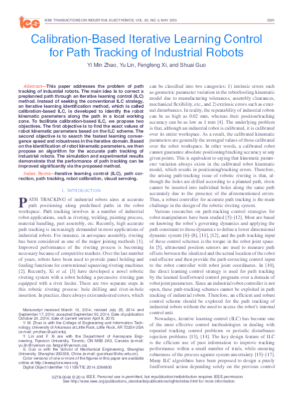 Pdf Calibration Based Iterative Learning Control For Path Tracking Of Industrial Robots