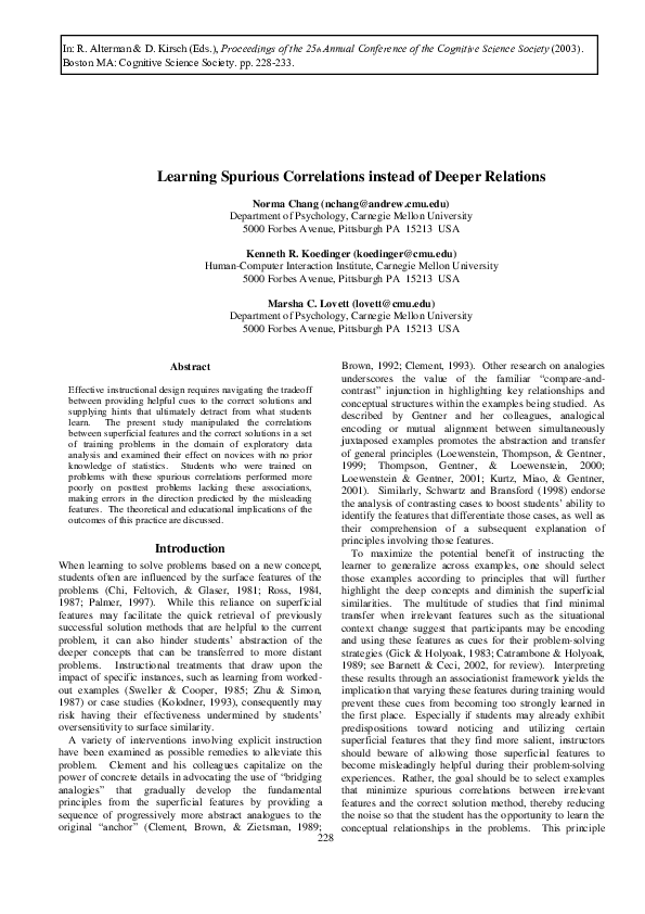 (PDF) Learning spurious correlations instead of deeper relations