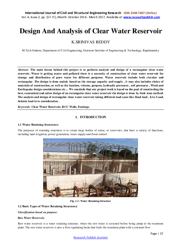 (PDF) Design And Analysis of Clear Water Reservoir