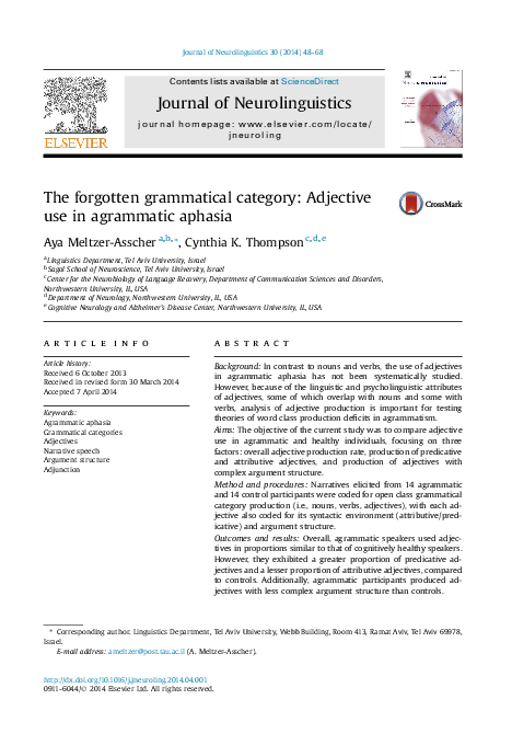 (PDF) The forgotten grammatical category: Adjective use in agrammatic ...