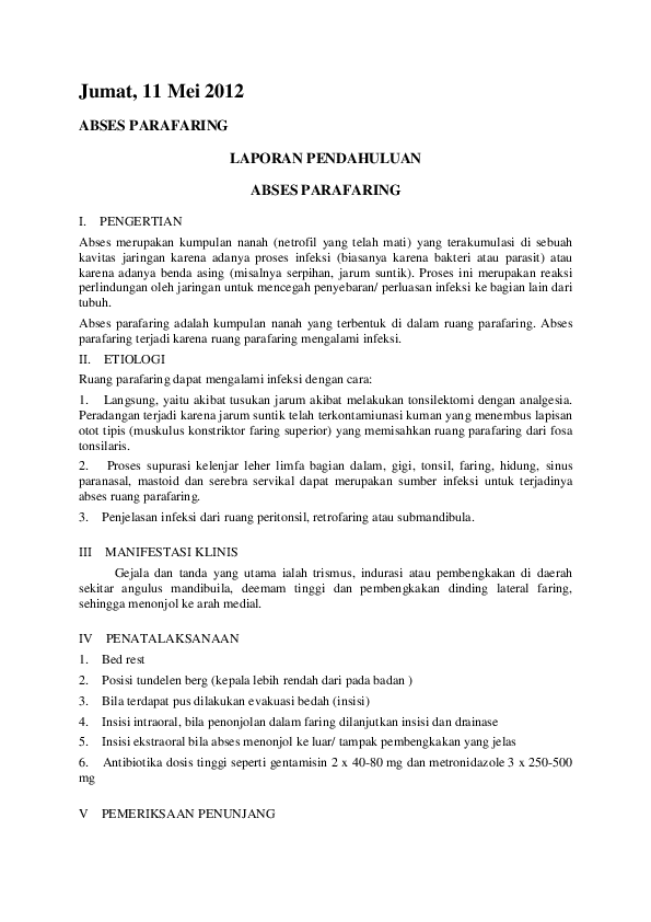 (DOC) Jumat, 11 Mei 2012 ABSES PARAFARING LAPORAN PENDAHULUAN ABSES ...
