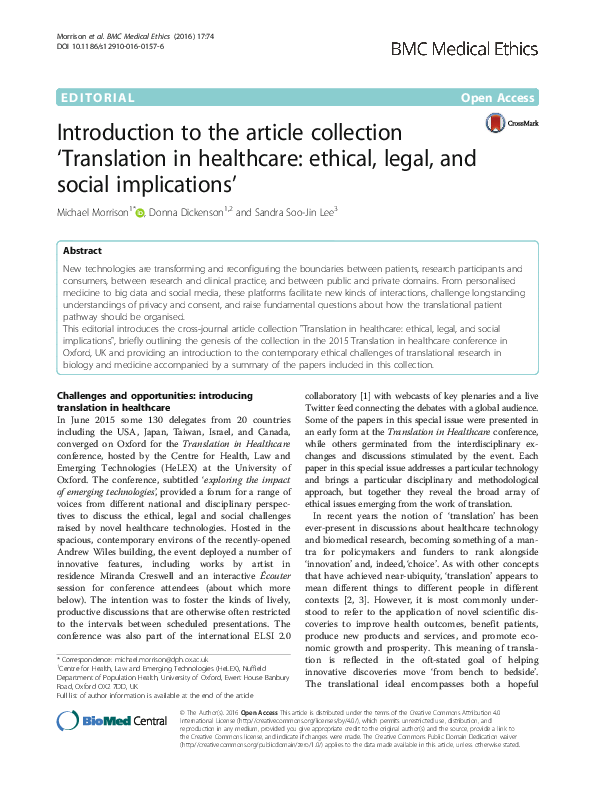 (PDF) Introduction to the article collection ‘Translation in healthcare ...