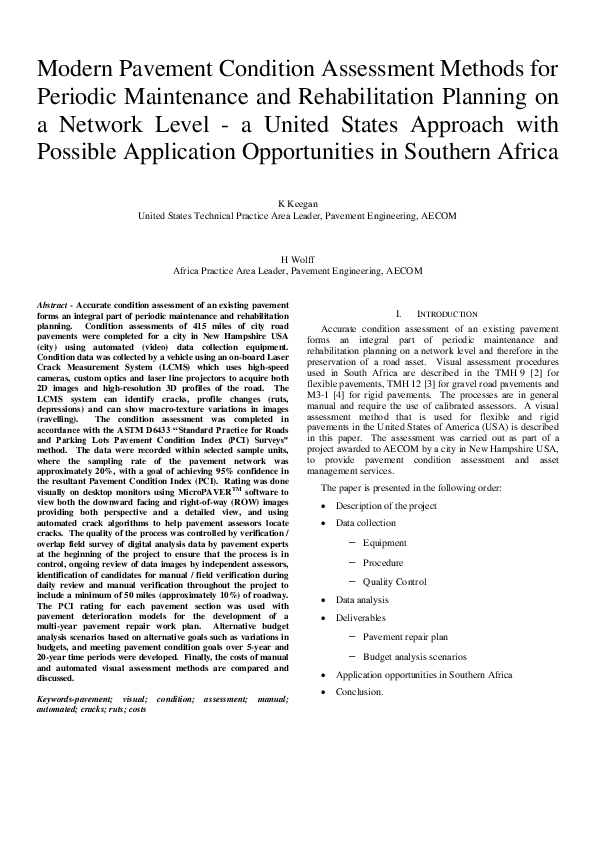 (PDF) Modern Pavement Condition Assessment Methods for Periodic ...