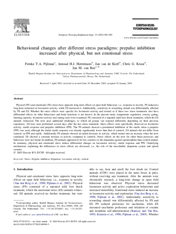 (PDF) Behavioural changes after different stress paradigms: prepulse inhibition increased after ...