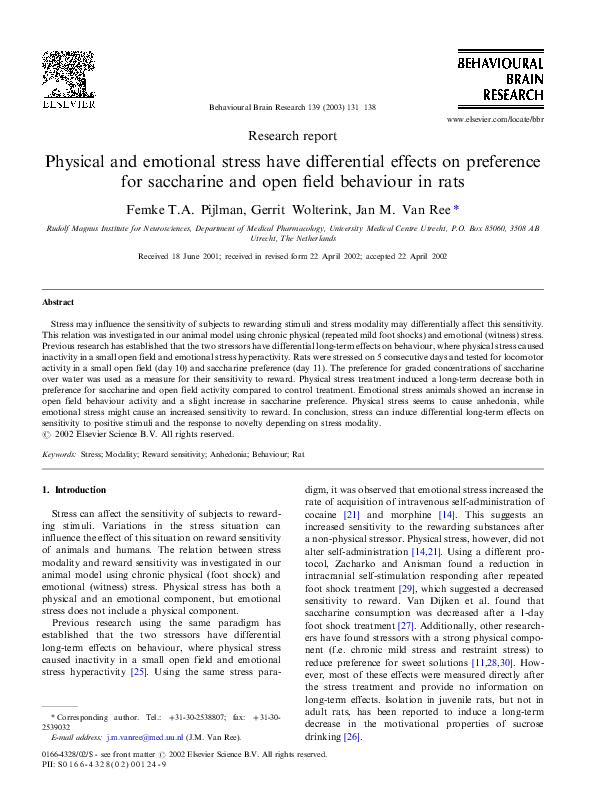 (PDF) Physical and emotional stress have differential effects on ...
