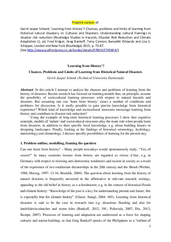(PDF) 'Learning from History'? Chances, Problems and Limits of Learning ...