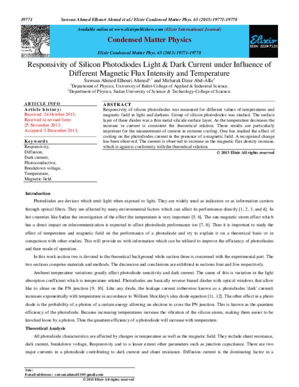 (PDF) Responsivity of Silicon Photodiodes Light & Dark Current under ...
