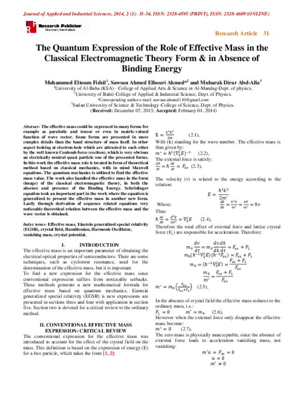 (PDF) The Quantum Expression of the Role of Effective Mass in the.pdf