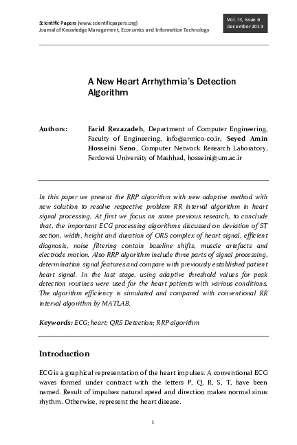 (PDF) A New Heart Arrhythmia's Detection Algorithm