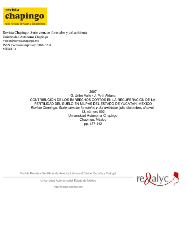 (PDF) … DE YUCATÁN, MÉXICO Revista Chapingo. Serie ciencias forestales y del ambiente, julio ...