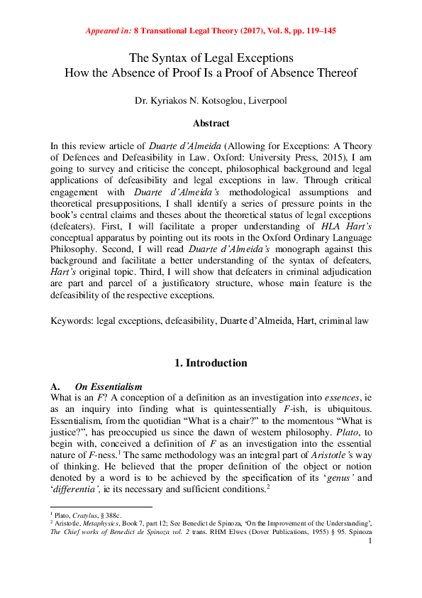 (DOC) The Syntax of Legal Exceptions How the Absence of Proof Is a ...