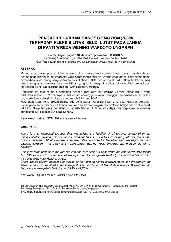 (PDF) PENGARUH LATIHAN RANGE OF MOTION (ROM) TERHADAP FLEKSIBILITAS ...