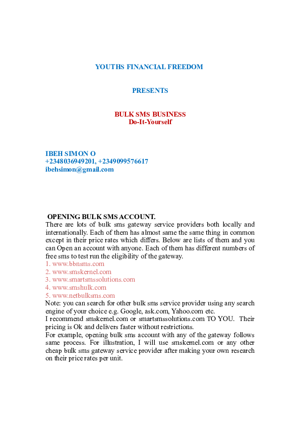 (DOC) Opening bulk sms account | ibeh simon - Academia.edu