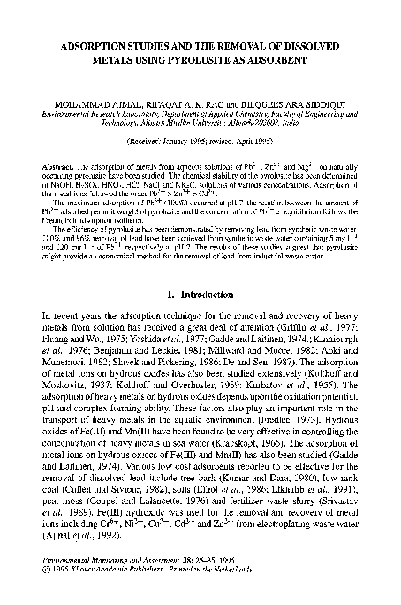 (PDF) Adsorption studies and the removal of dissolved metals using ...