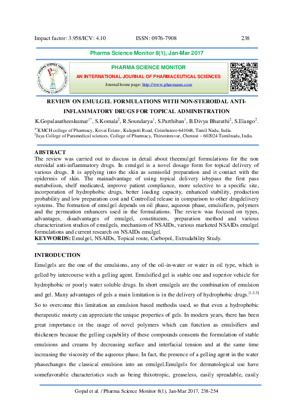 (PDF) REVIEW ON EMULGEL FORMULATIONS WITH NON-STEROIDAL ANTI ...