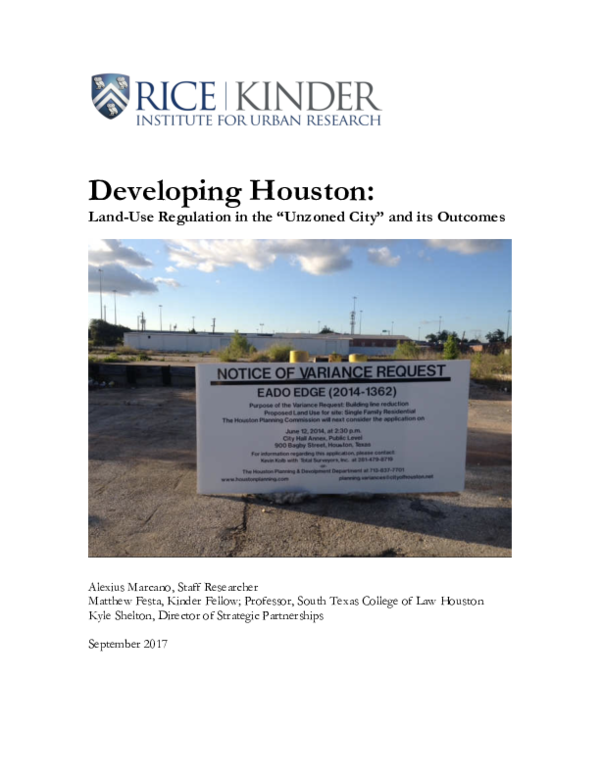 (PDF) Developing Houston: Land-Use Regulation in the " Unzoned City ...
