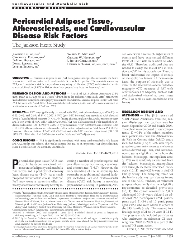 (PDF) Pericardial Adipose Tissue, Atherosclerosis, and Cardiovascular ...