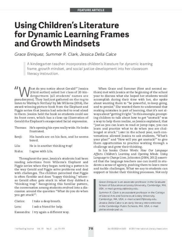 (PDF) Using Children's Literature for Dynamic Learning Frames and ...