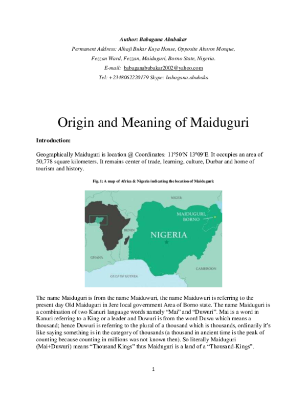(PDF) Origin and Meaning of Maiduguri