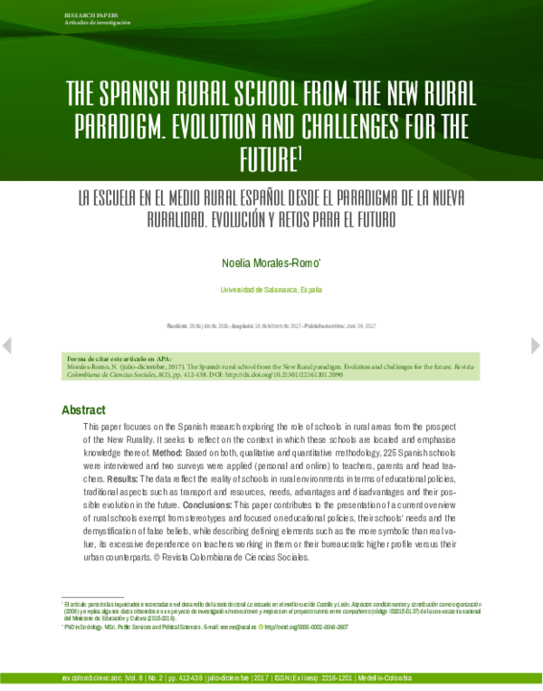 (PDF) The Spanish rural school from the New Rural paradigm. Evolution ...