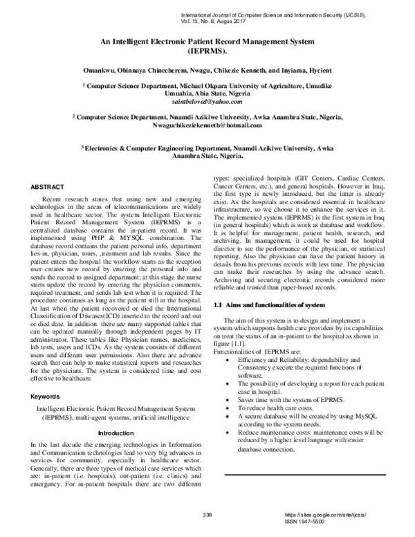 (PDF) An Intelligent Electronic Patient Record Management System ...