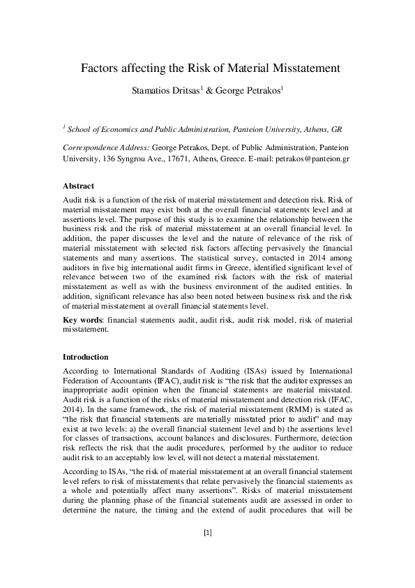 (DOC) Factors affecting the Risk of Material Misstatement