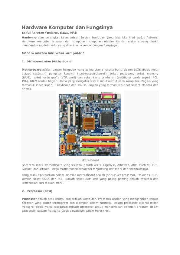 (PDF) Hardware Komputer dan Fungsinya | farah anggi - Academia.edu