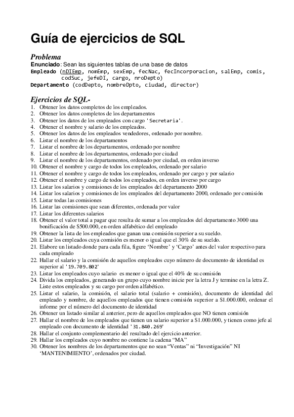 (PDF) Guía de ejercicios de SQL