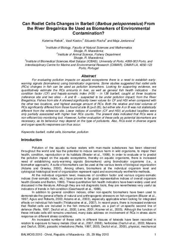 (PDF) Can Rodlet Cells Changes in Barbell (Barbus peloponnesius) From ...