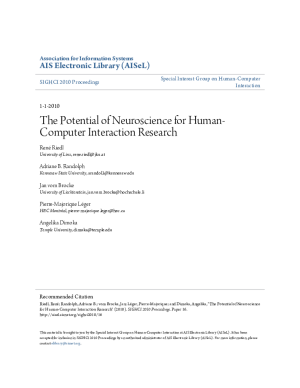 (PDF) The Potential of Neuroscience for Human-Computer Interaction Research