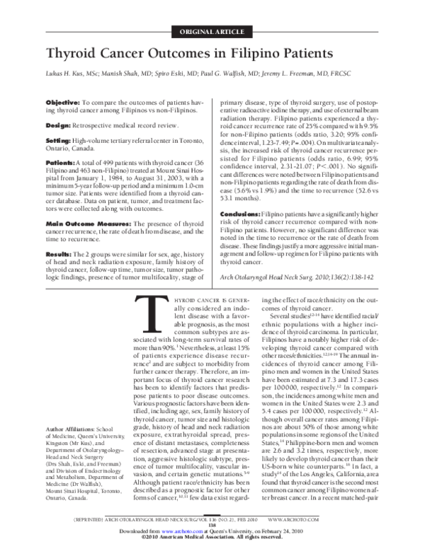 (PDF) Thyroid Cancer Outcomes in Filipino Patients
