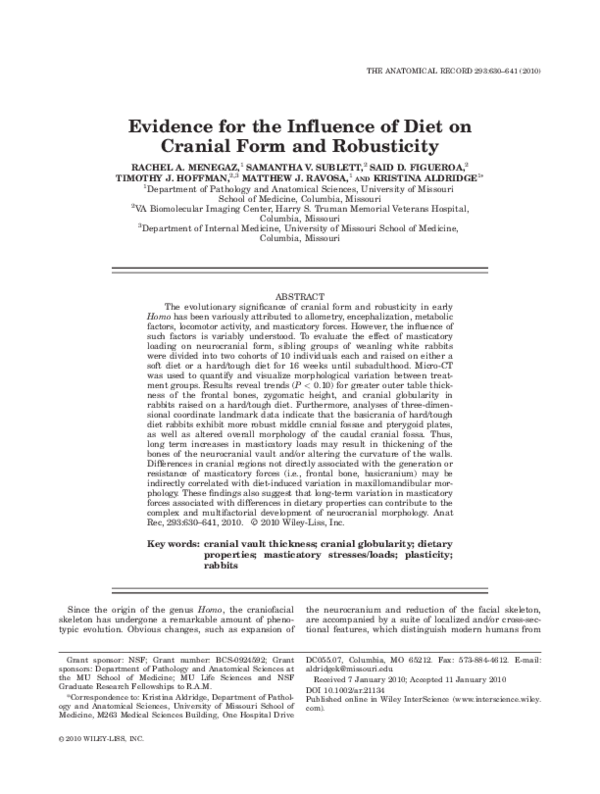 (PDF) Evidence for the influence of diet on cranial form and robusticity
