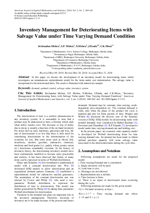 Pdf Inventory Model For Deteriorating Items