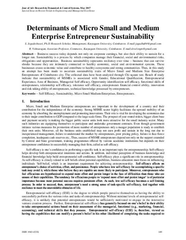 (PDF) Determinants of Micro Small and Medium Enterprise Entrepreneur Sustainability