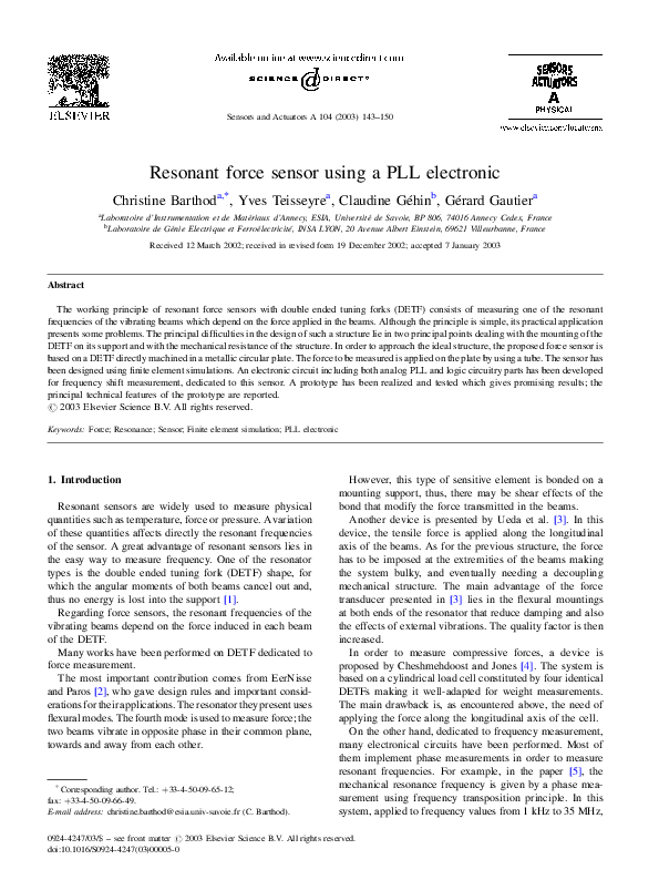 (PDF) Resonant force sensor using a PLL electronic
