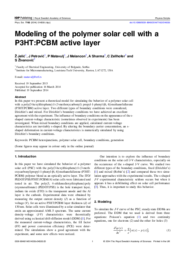 (PDF) P3HT:PCBM Solar Cell Modeling and Analysis