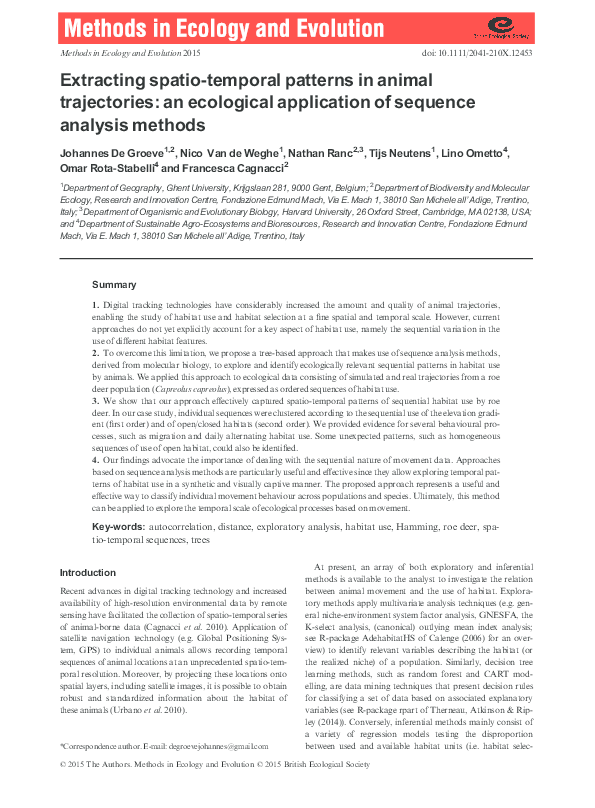 (PDF) Extracting spatio-temporal patterns in animal trajectories: an ecological application of ...