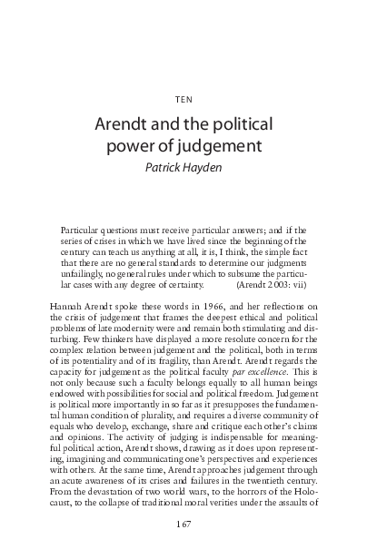 (PDF) Arendt and the Political Power of Judgement