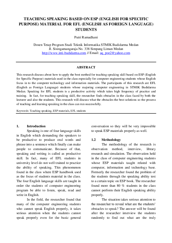 (PDF) JOURNAL (July 2017) - TEACHING SPEAKING BASED ON ESP (ENGLISH FOR ...