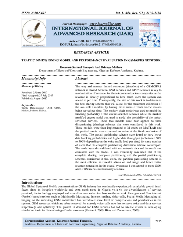 Pdf Traffic Dimensioning Model And Performance Evaluation In Gsm Gprs Network