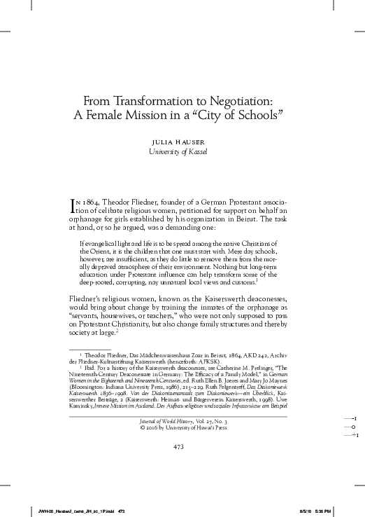 (PDF) From Transformation to Negotiation: A Female Mission in a "City ...