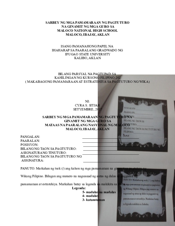 (DOC) SARBEY NG MGA PAMAMARAAN NG PAGTUTURO NA GINAMIT NG MGA GURO SA ...