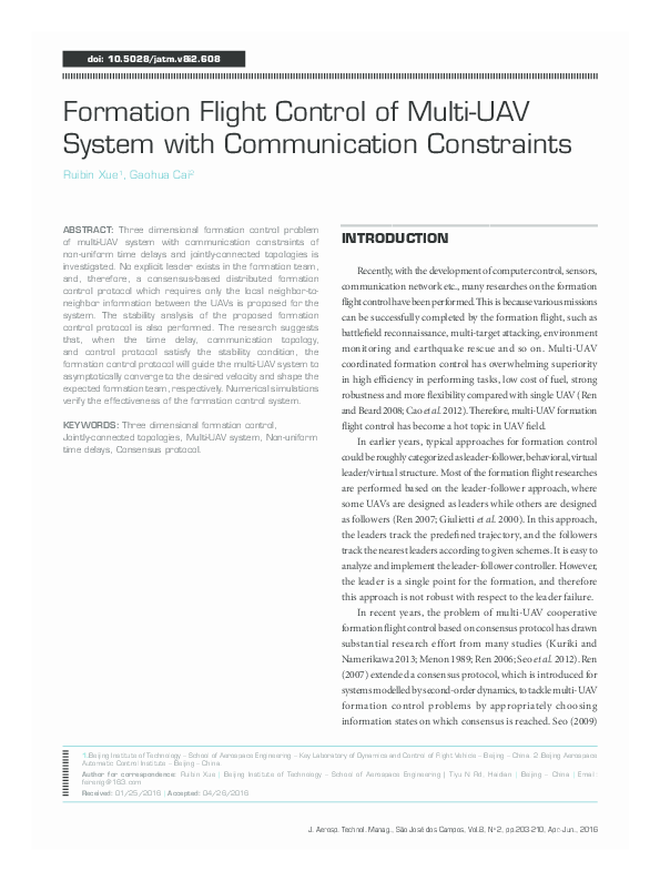 Pdf Mini Rotorcraft Flight Formation Control Using Bounded Inputs