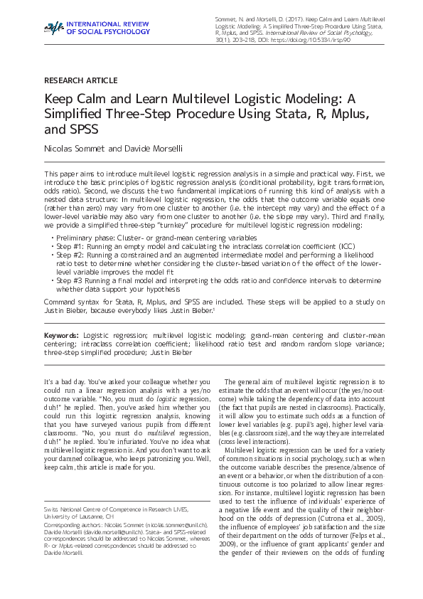 (PDF) Separating interviewer and area effects by using a cross-classified multilevel logistic ...