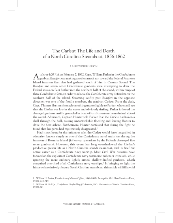 (PDF) The Curlew: The Life and Death of a North Carolina Steamboat,1856 ...