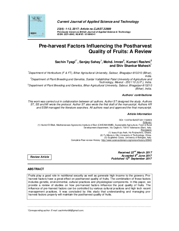 (PDF) Pre-harvest Factors Influencing the Postharvest Quality of Fruits ...