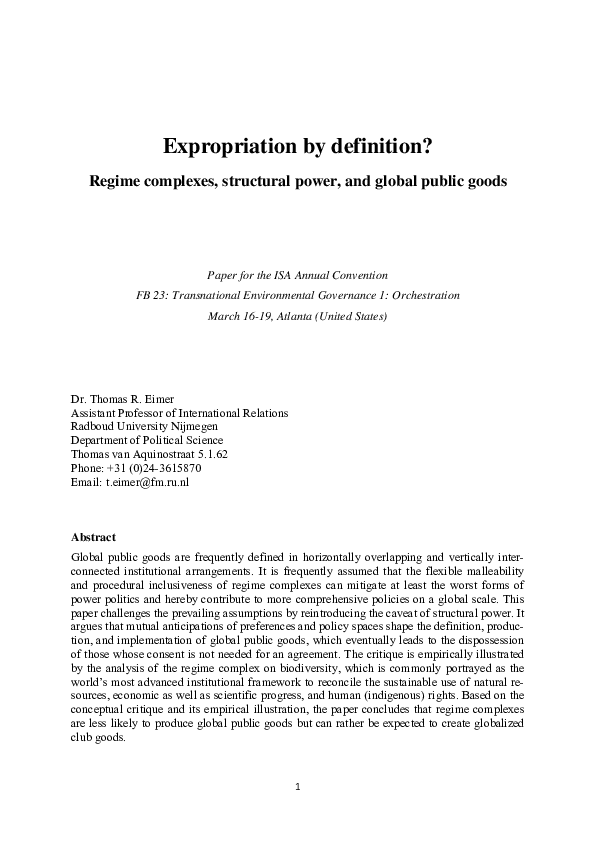 (PDF) Expropriation by definition? Regime complexes, structural power ...
