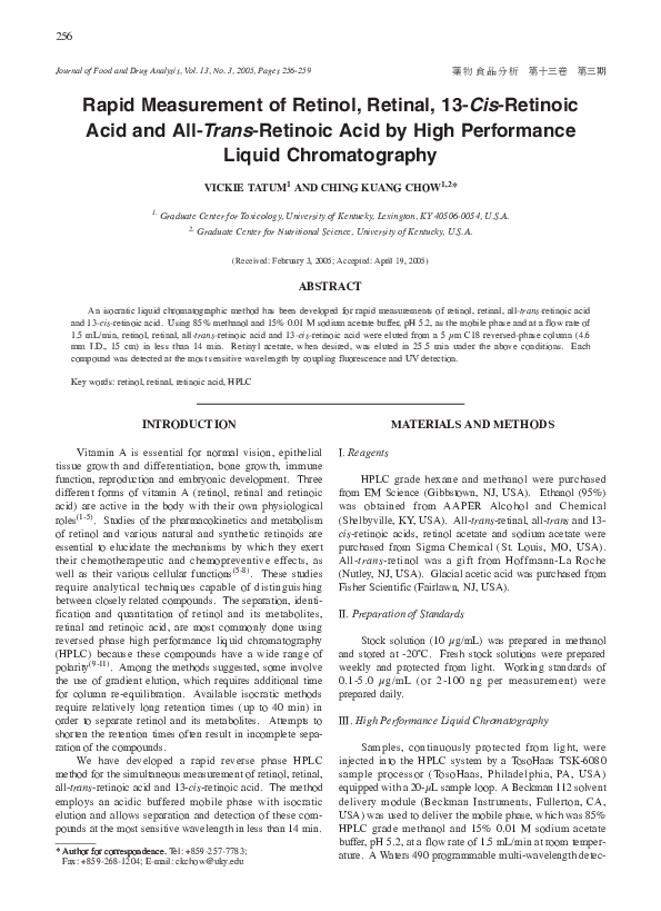 (PDF) Rapid Measurement of Retinol, Retinal, 13-Cis-Retinoic Acid and ...