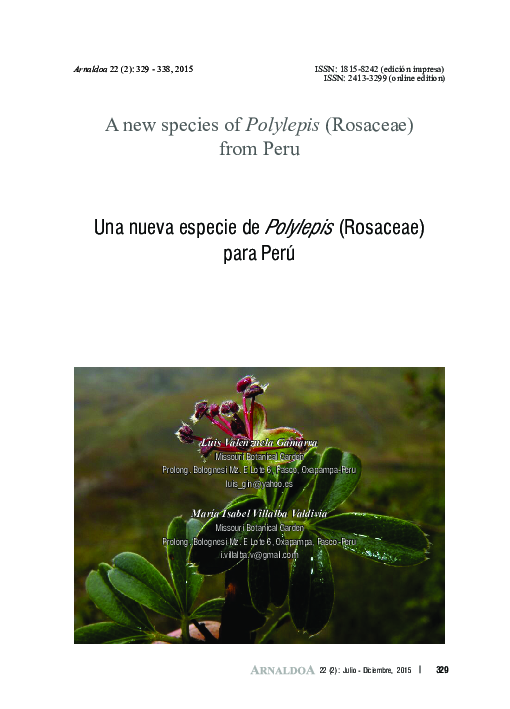 (PDF) A new species of Polylepis (Rosaceae) from Peru Una nueva especie ...