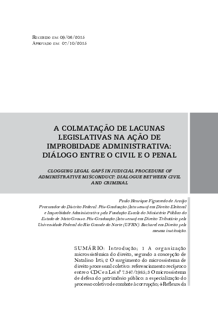 (PDF) A Colmatação De Lacunas Legislativas Na Ação De Improbidade ...